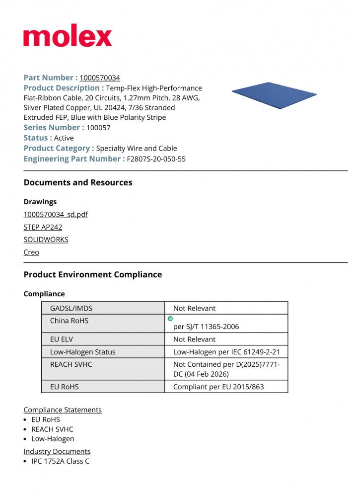 MOLEX cable technical document page 1