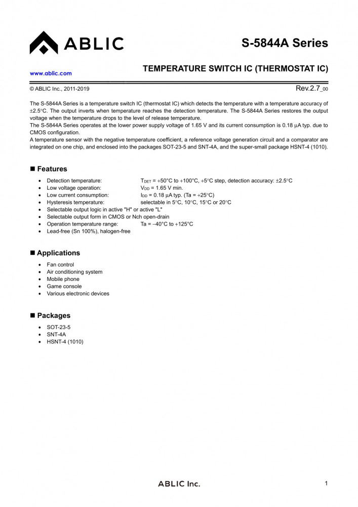 ABLIC S-5844A datasheet page 1