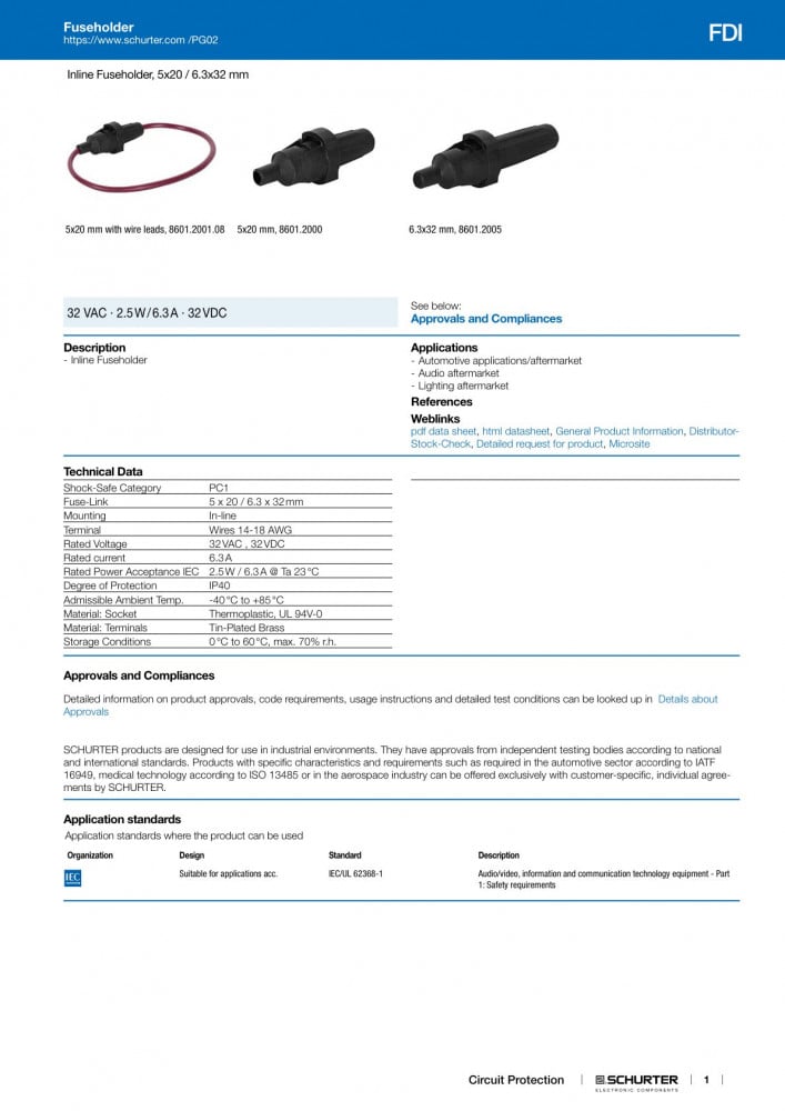 SCHURTER 8601.2005 technical document page 1