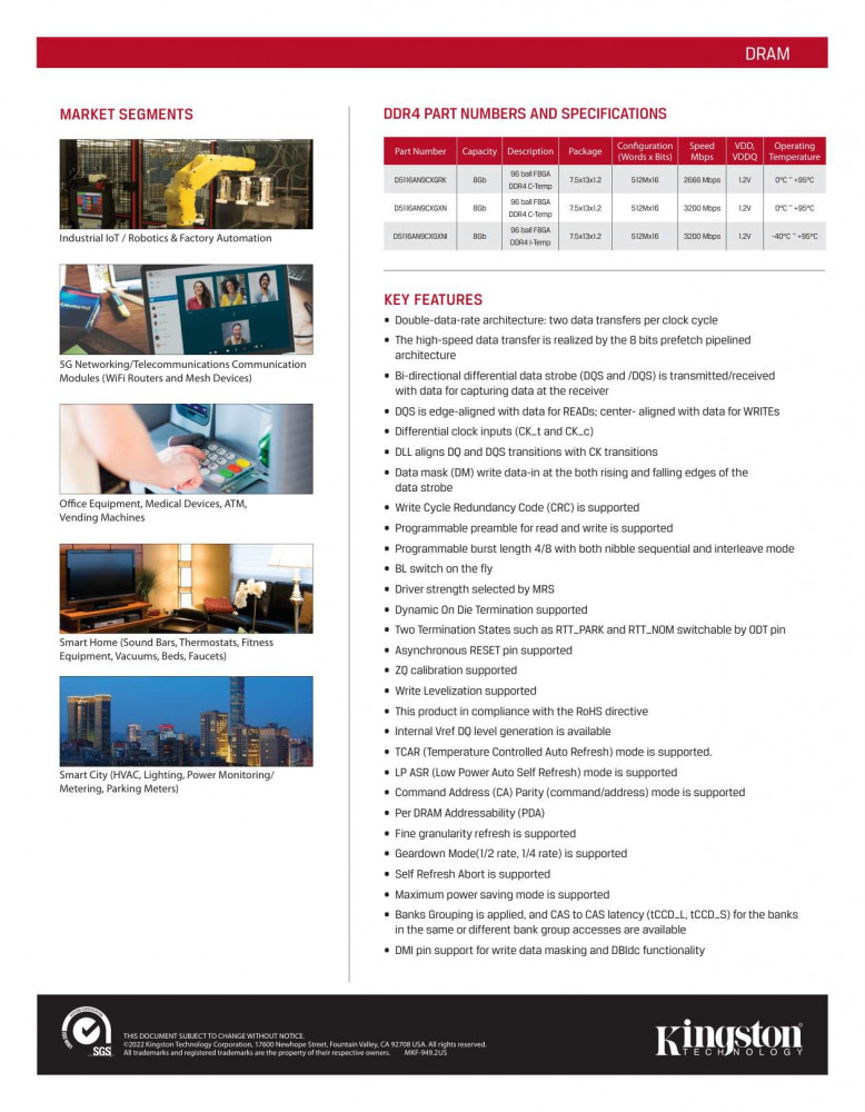Kingston DDR4 technical document page 2