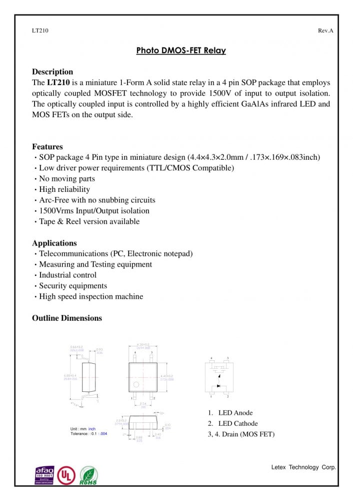 LT210 datasheet page 1