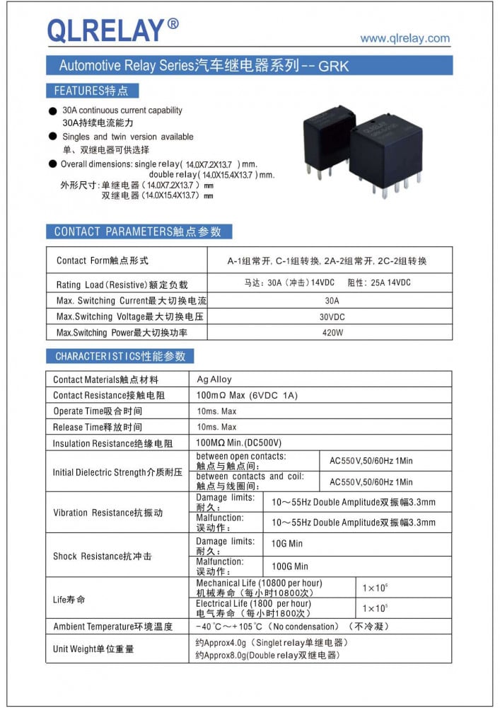 GRK relay datasheet page 1