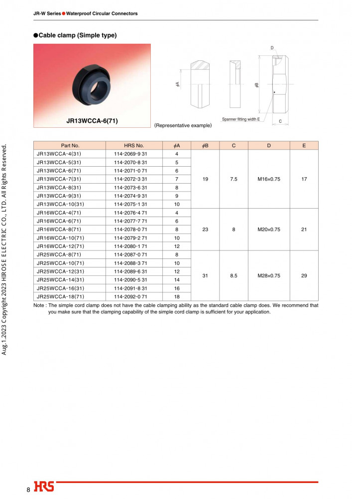 HRS JR-W datasheet page 8