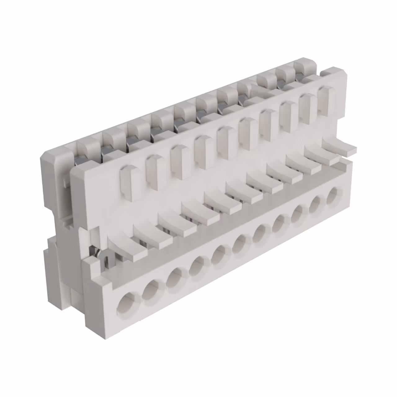 Appli-Mate RAST 2.5 IDT Housing, 2.50mm Pitch, Female, 13 Circuits, Beaded Terminal, Position Keys A & N Removed, Open Endwalls, Polarizing Rib Between Circuits 2 & 3