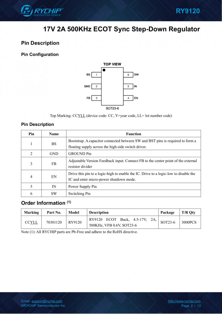 RY9120 datasheet page 2