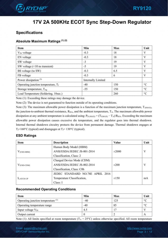 RY9120 datasheet page 3