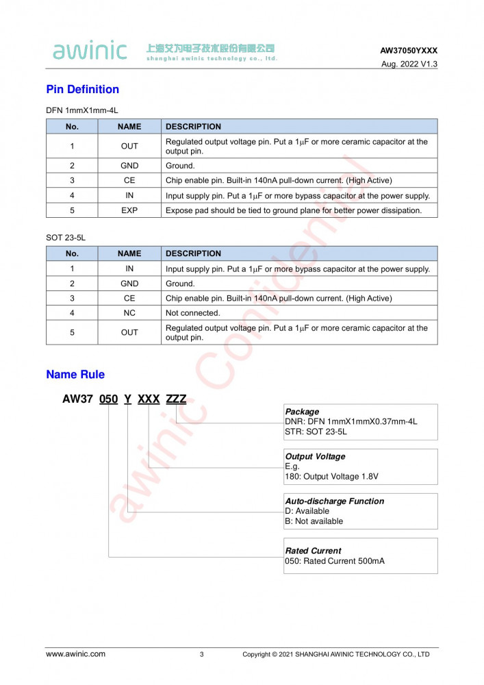 AW37050D330DNR datasheet page 3