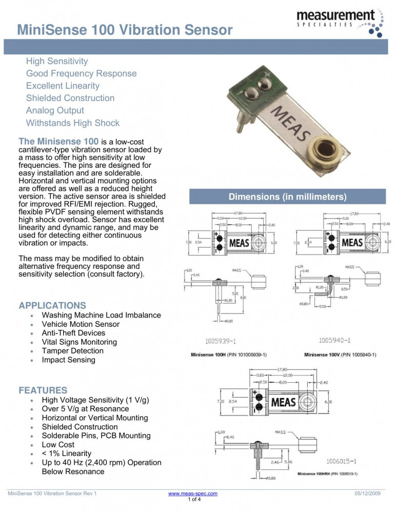 MiniSense 100 technical documentation page 1