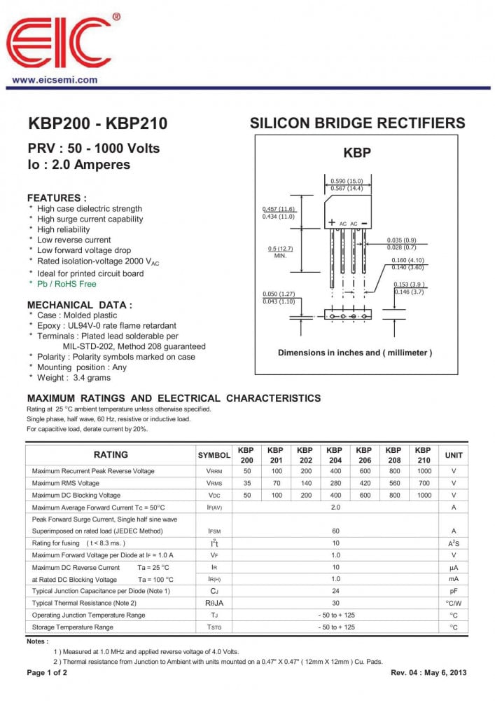 EIC KBP204 datasheet page 1