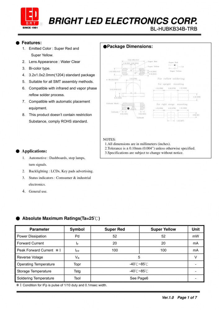 BL-HUBKB34B-TRB datasheet page 1