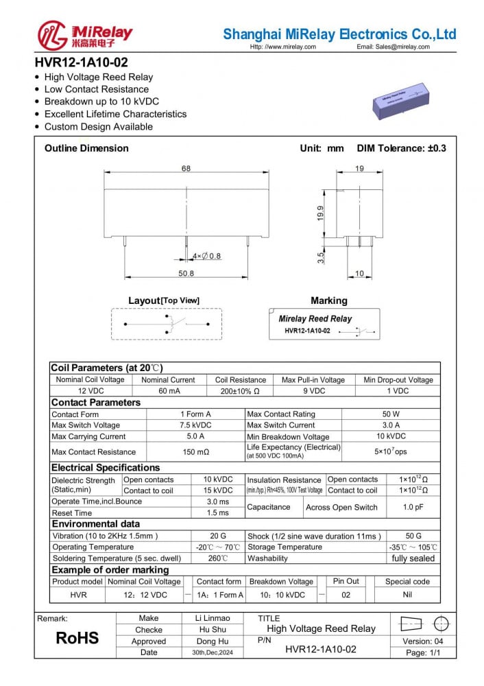 MiRelay HVR12-1A10-02 technical document