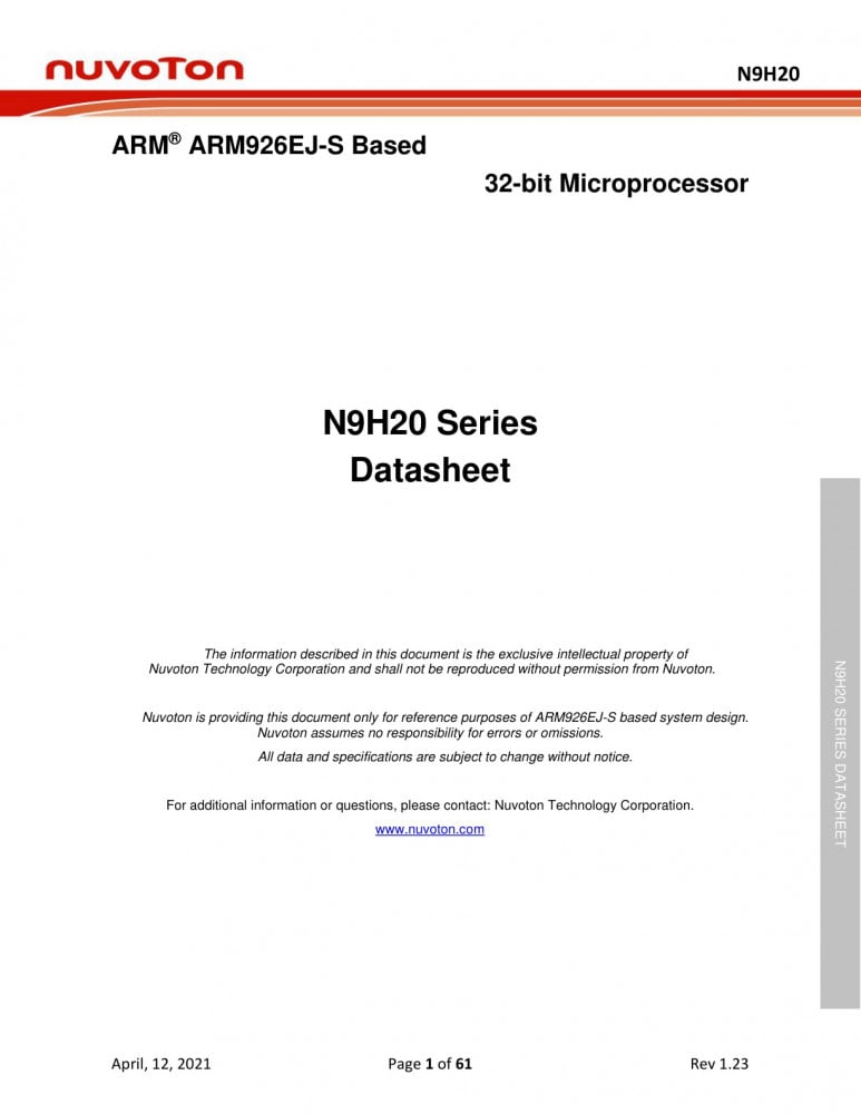 N9H20 datasheet page 1