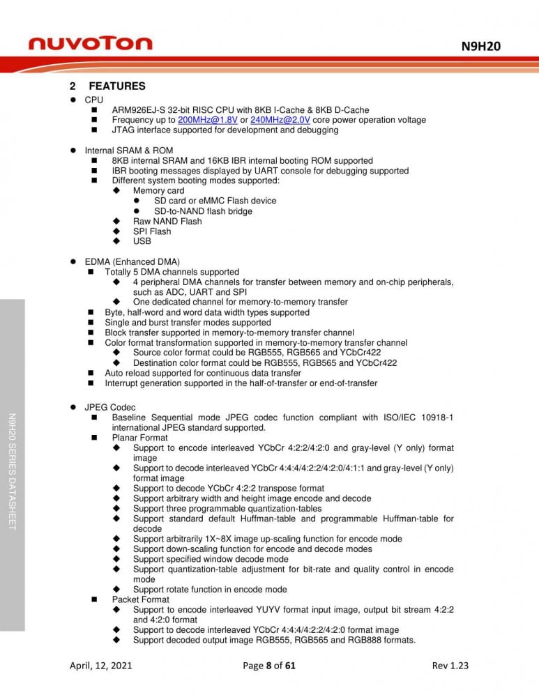N9H20 datasheet page 8