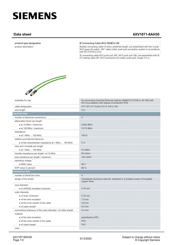 6XV18718AH30 technical document page 1