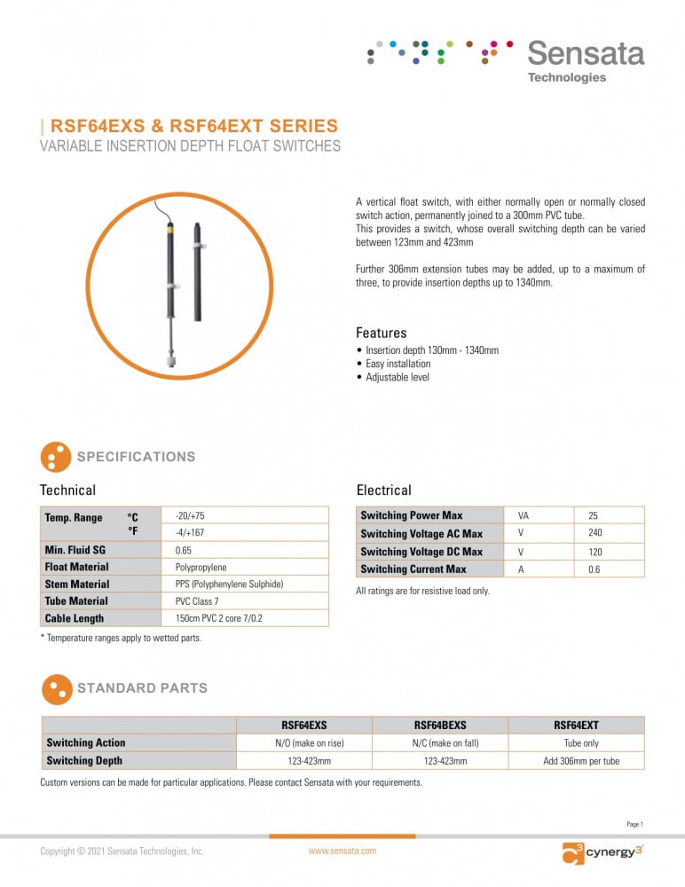 RSF64EXS product specification page