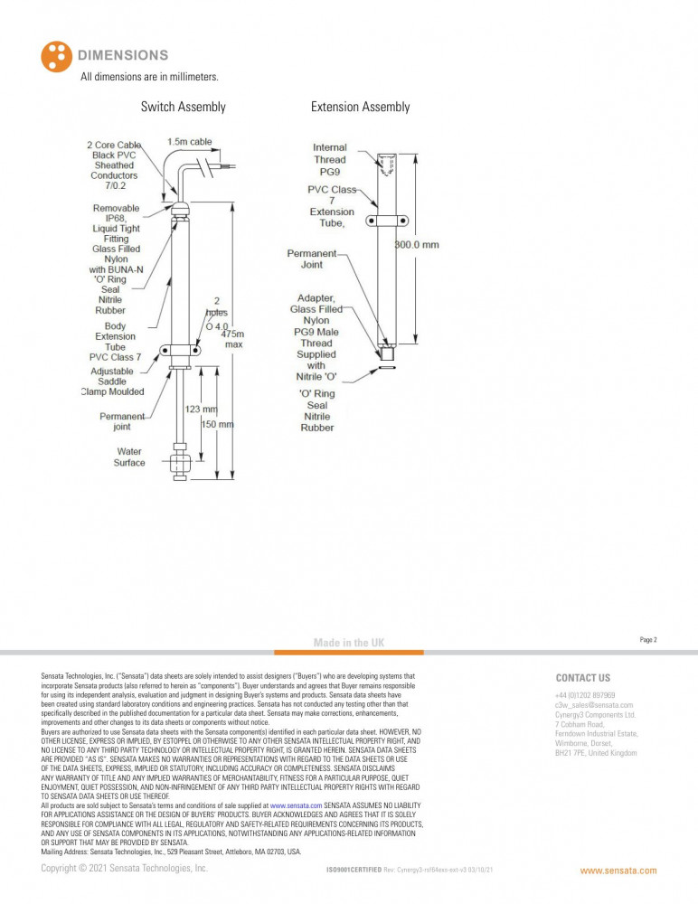 RSF64EXS standard parts and dimensions page