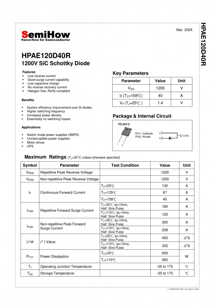 HPAE120D40R datasheet page 1