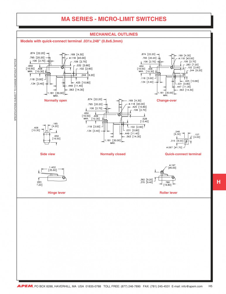 APEM micro-limit switch documentation page 5