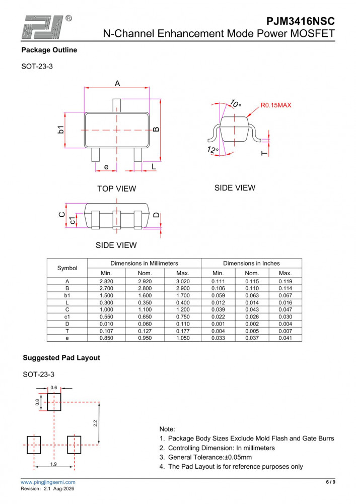 PJM3416NSC datasheet page 6