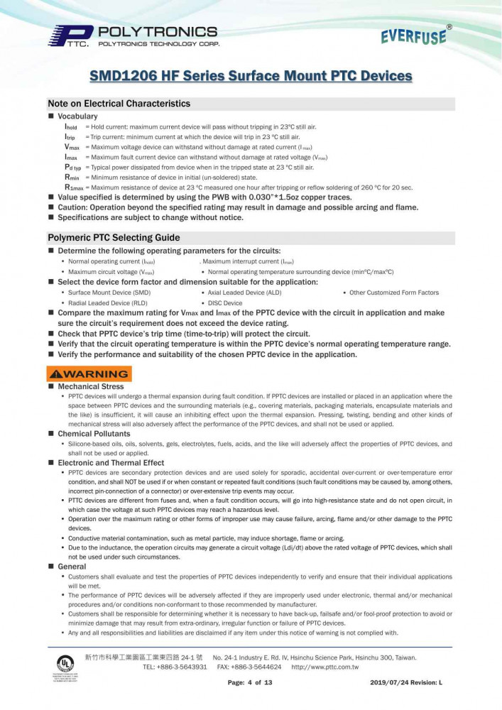 PTTC SMD1206 HF datasheet page 4