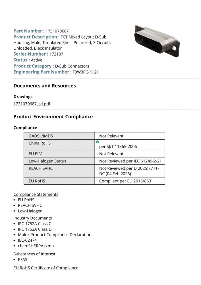 MOLEX 1731070687 product drawing preview, page 1