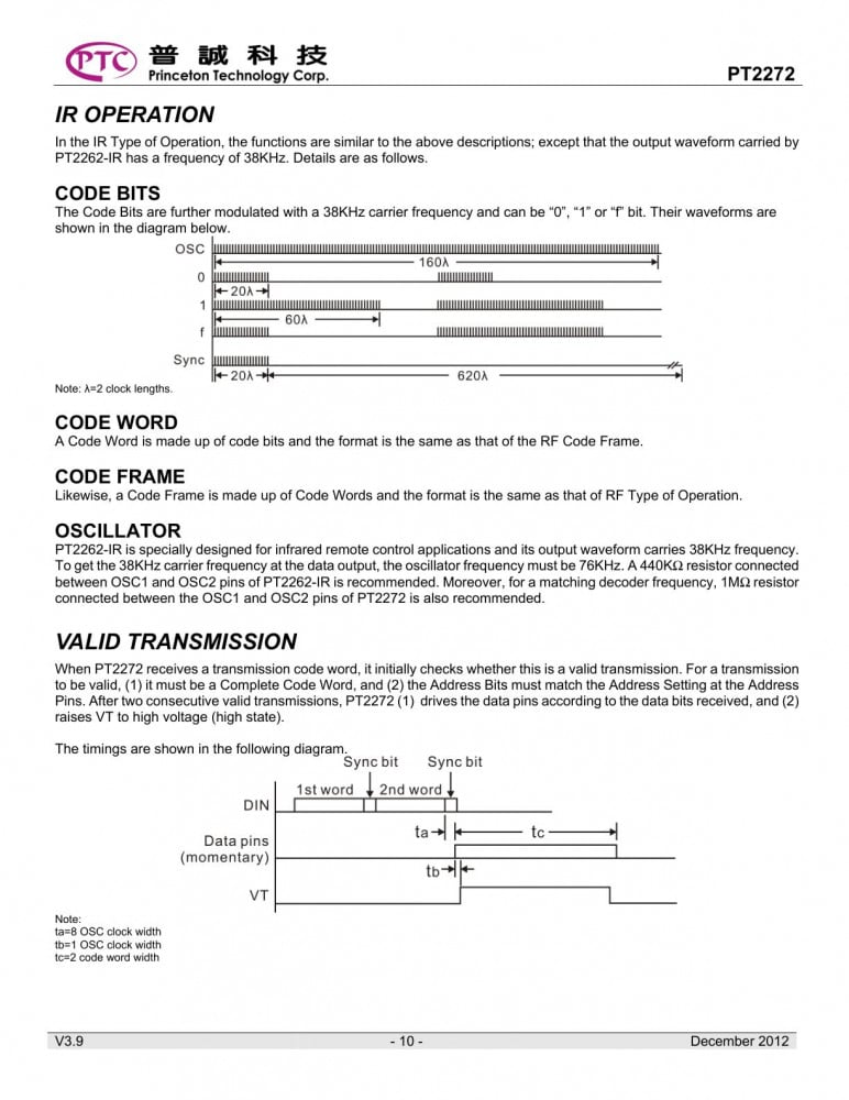 PT2272 datasheet page 10