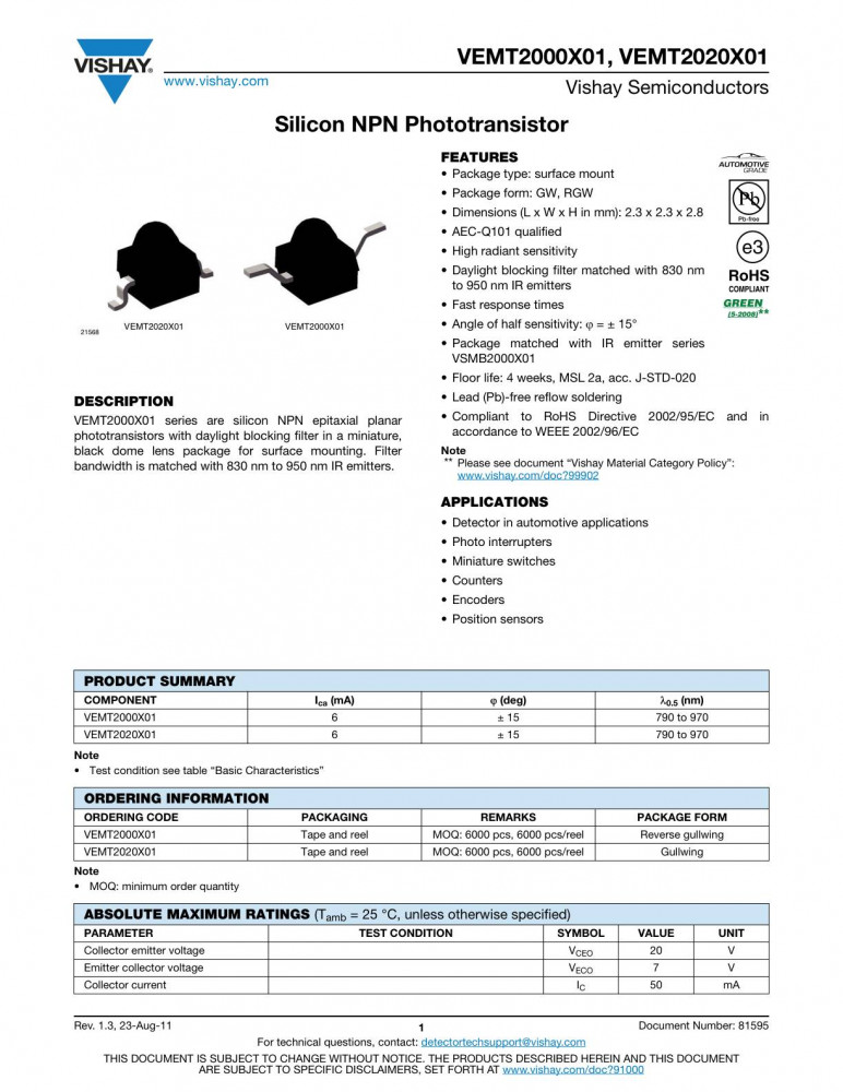 VEMT2020X01 datasheet page 1