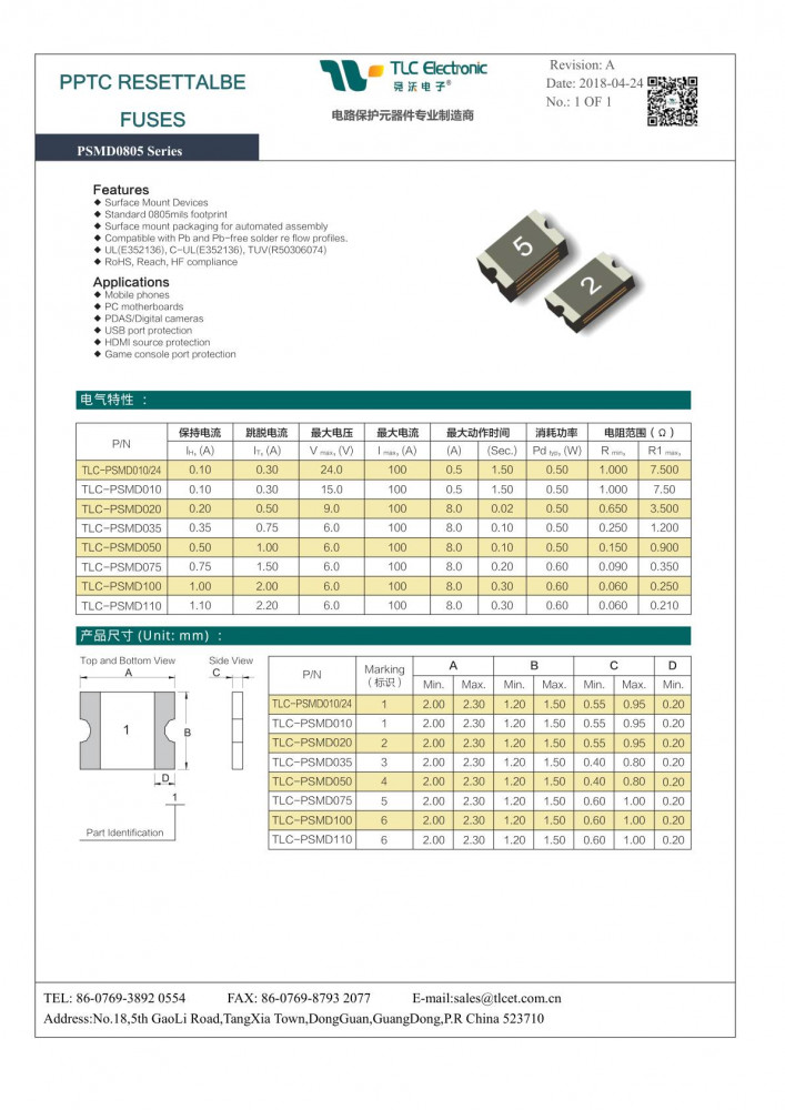 TLC-PSMD035 datasheet page 1