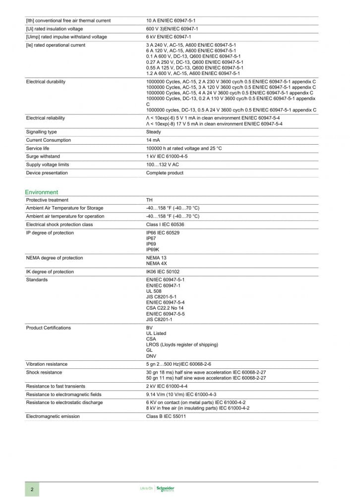 XB4BW33G5 technical document page 2