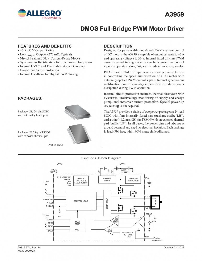 A3959 datasheet page 1