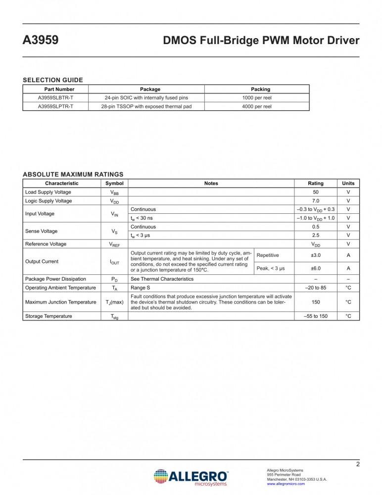 A3959 datasheet page 2