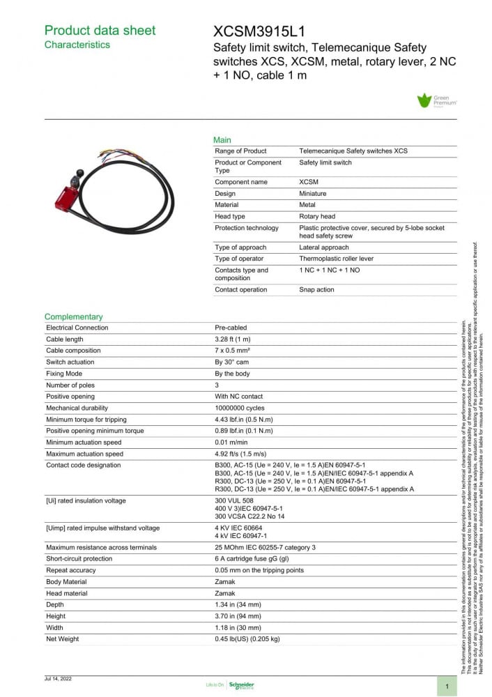 XCSM3915L1 technical document page 1