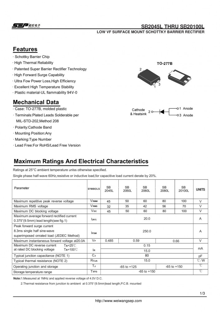 SB2045L datasheet page 1