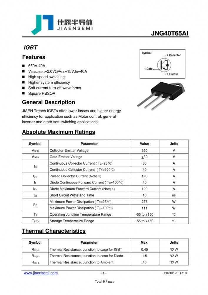 JNG40T65AI datasheet page 1