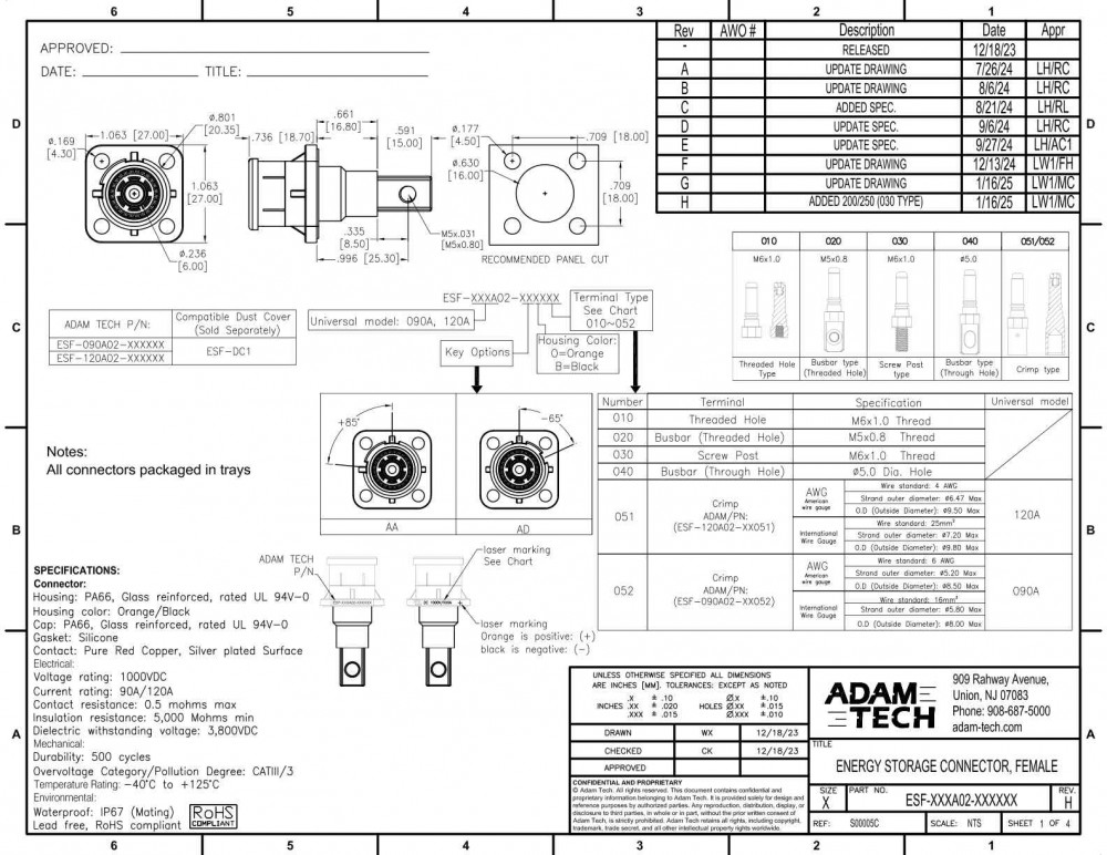 ADAM TECH ESF energy storage connector drawing, page 1