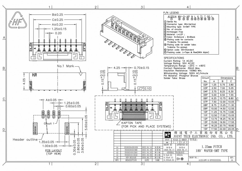 Joint Tech Elec A12514WV-S-03PNLNT1T00L drawing page 1