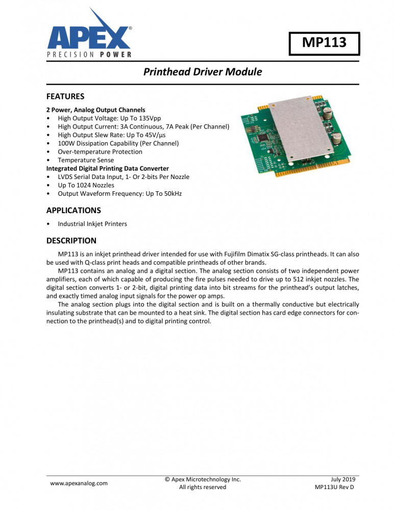 APEX MP113 datasheet page 1