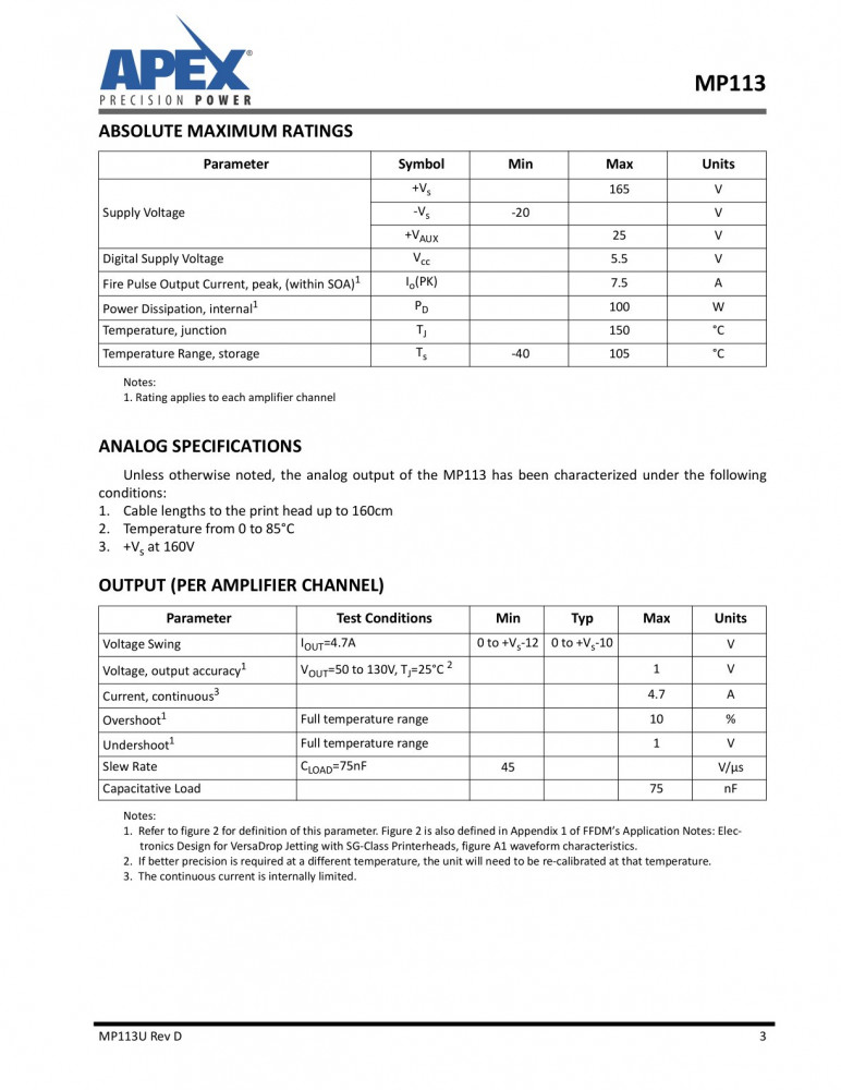 APEX MP113 datasheet page 3