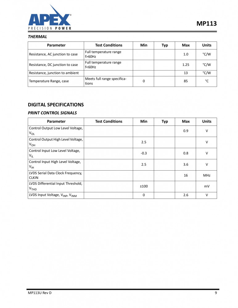 APEX MP113 datasheet page 9