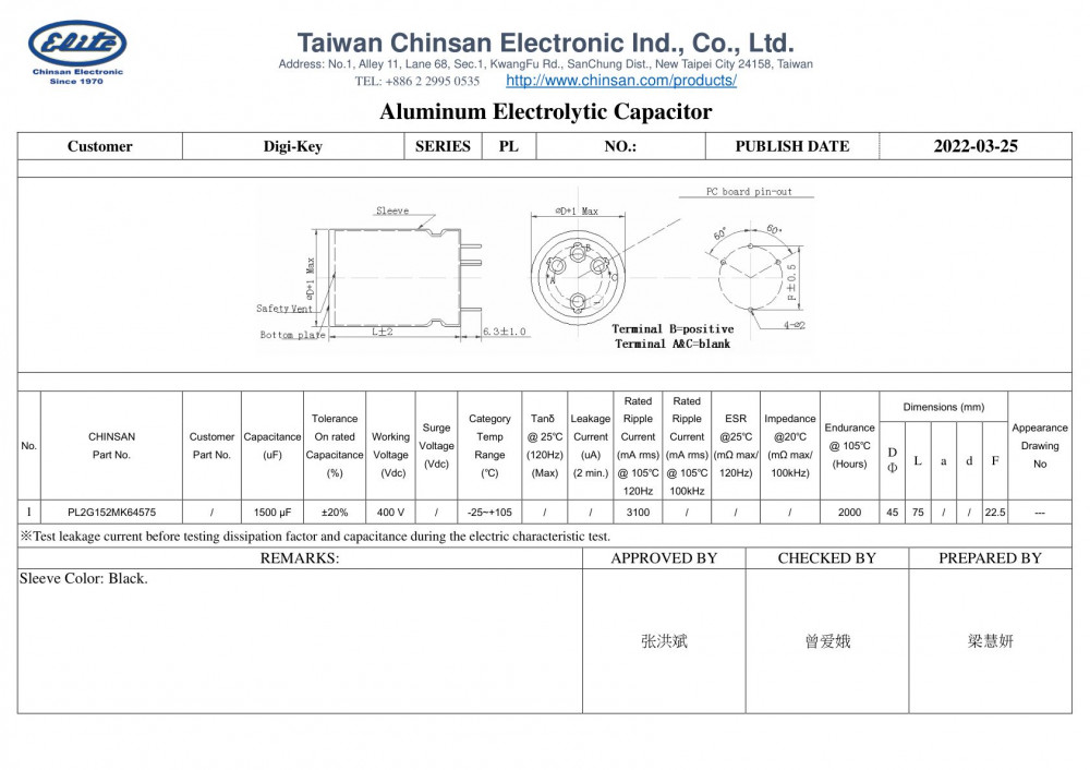 Chinsan PL series datasheet page 2