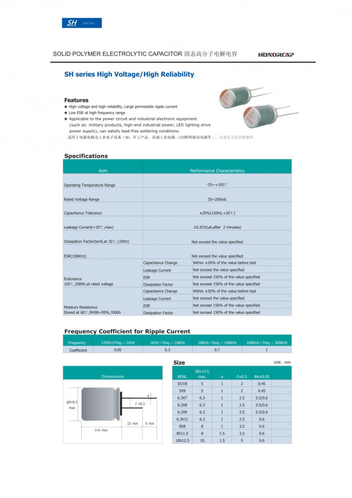 Honor Elec SH series datasheet page 1