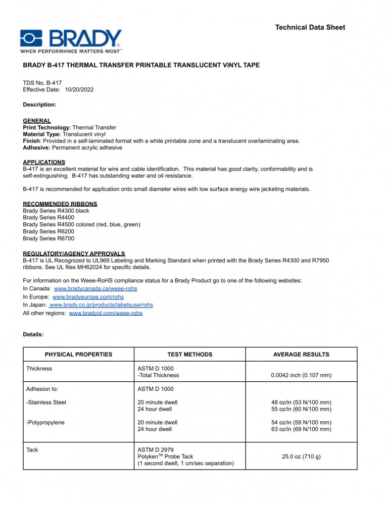 Product technical document page 1