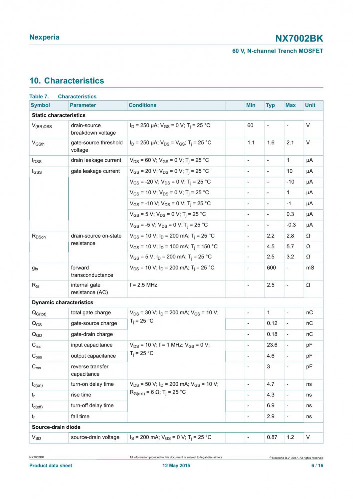 NX7002BKR datasheet page 6