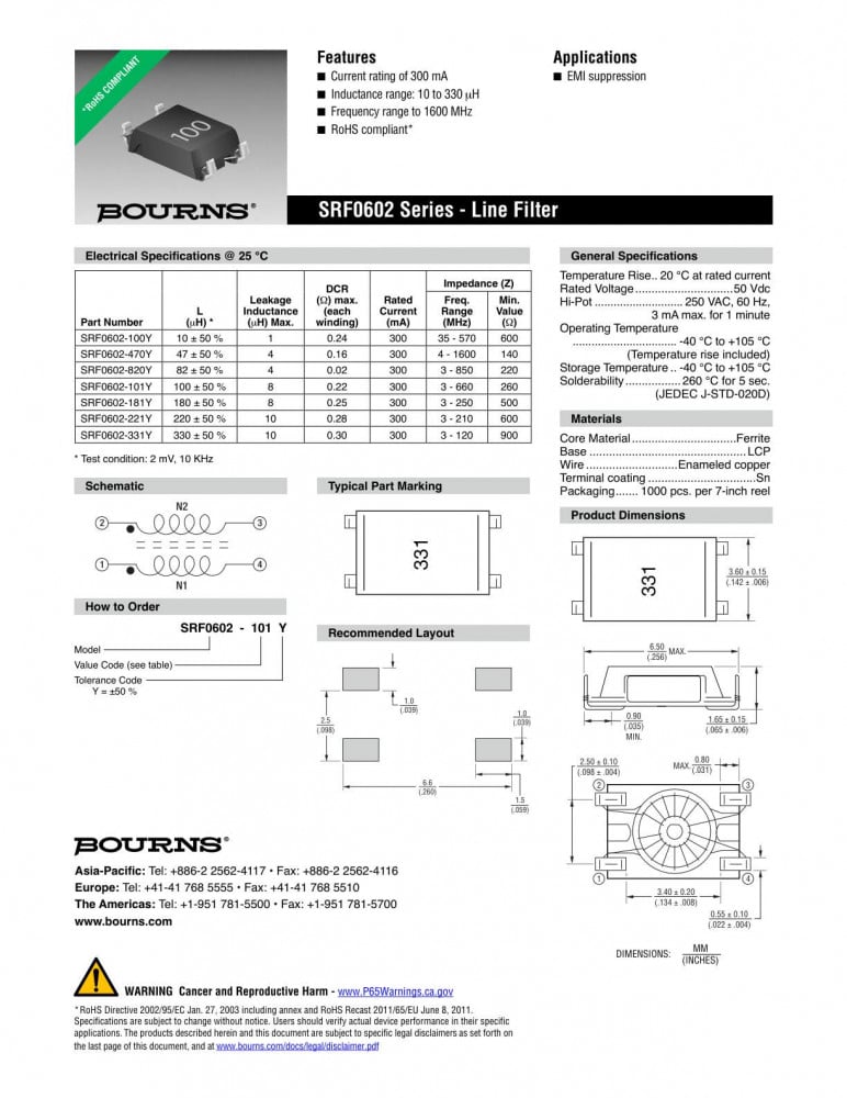 BOURNS SRF0602 datasheet page 1