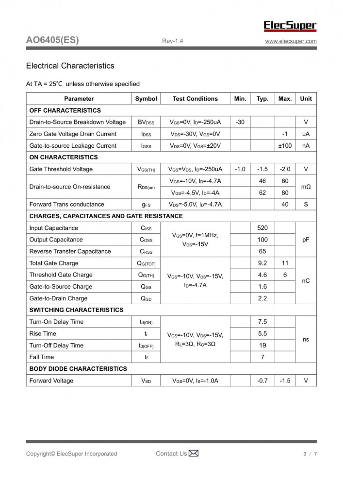 AO6405(ES) datasheet page 3