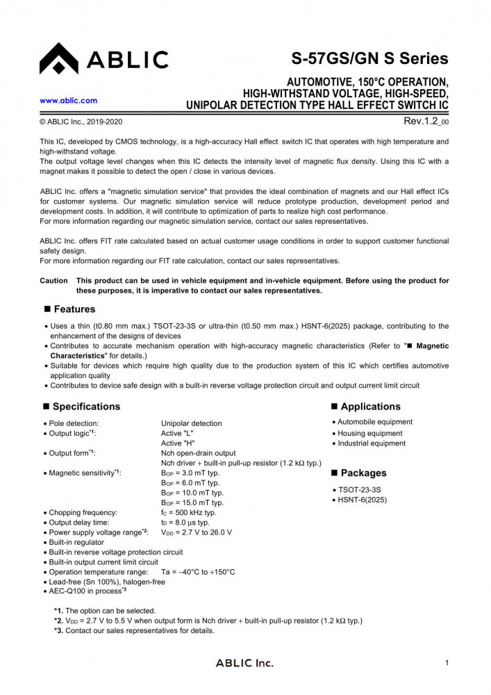 ABLIC S-57GS/GN S datasheet page 1