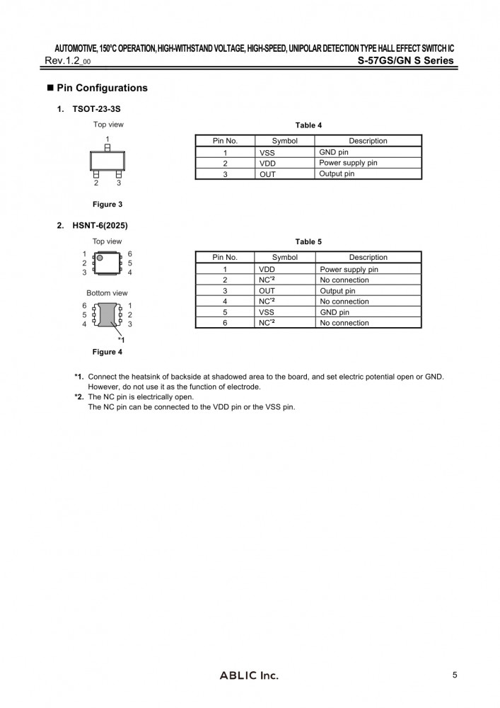 ABLIC S-57GS/GN S datasheet page 5