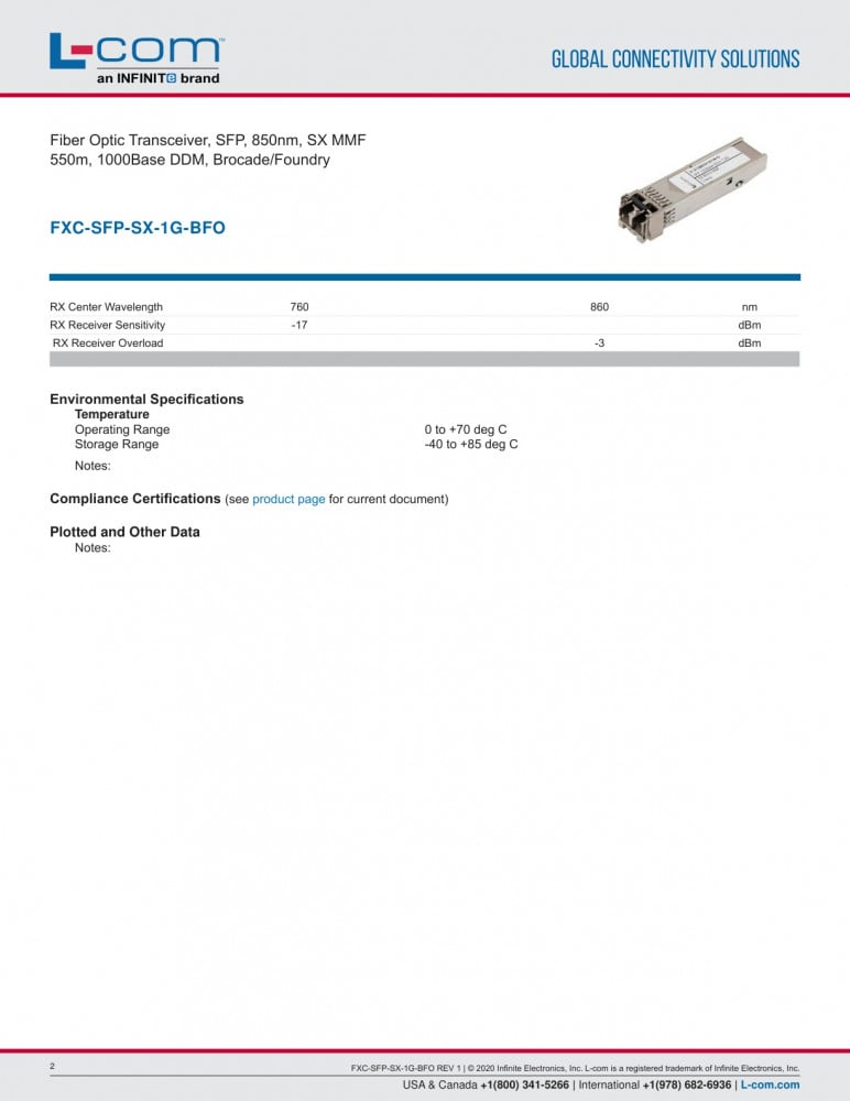 FXC-SFP-SX-1G-BFO datasheet page 2