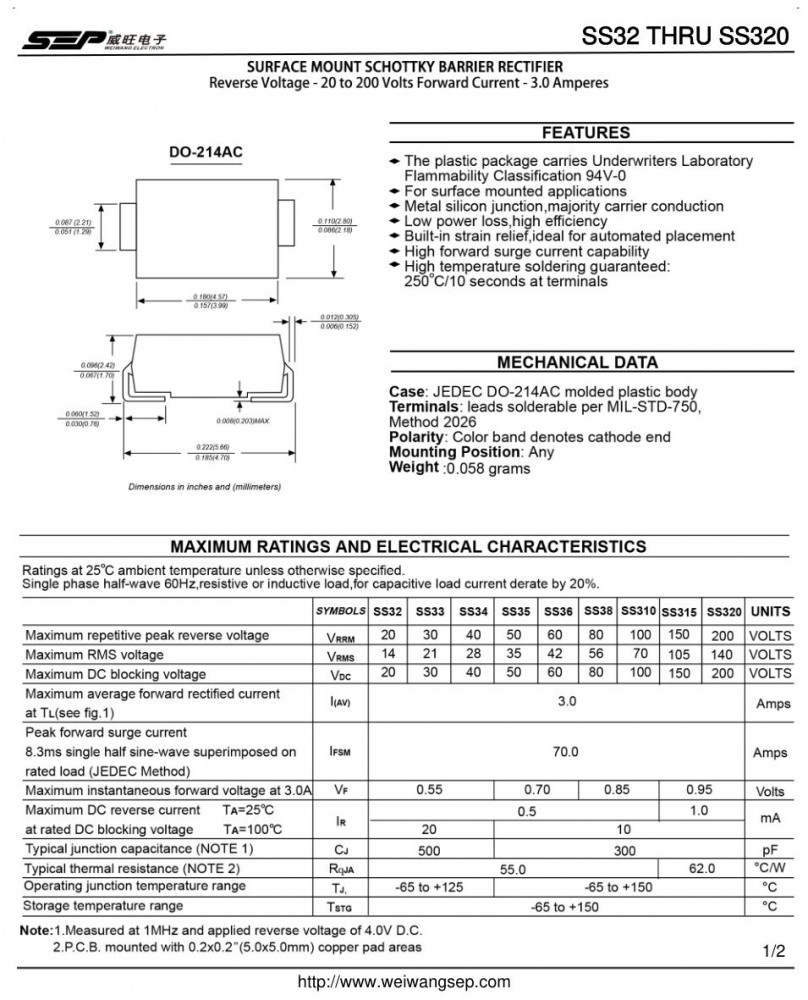 SEP SS310(SMA) datasheet page 1
