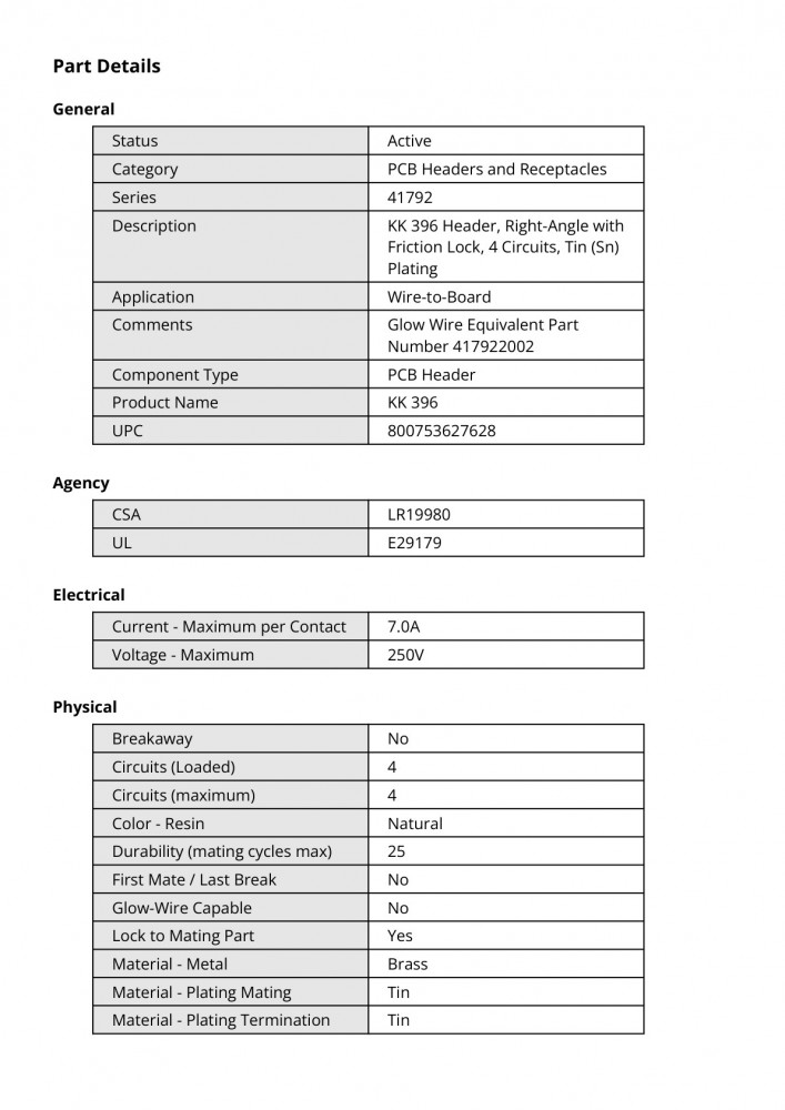 Technical document page 2 for MOLEX 26605040